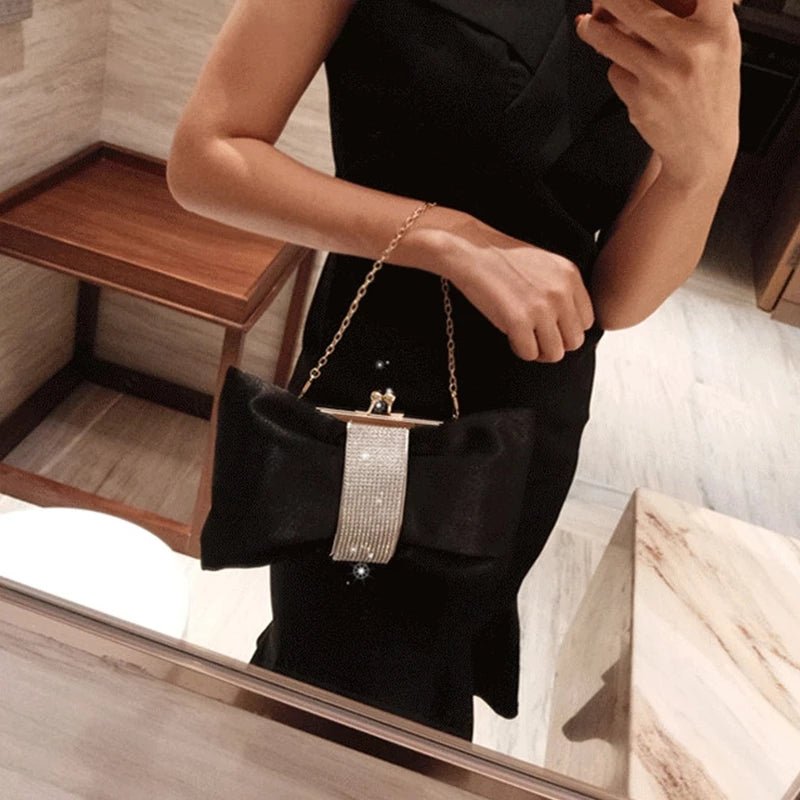 Elegant Evening Bag - Bow, Rhinestone, Satin, Comfortable – Luxy Moon