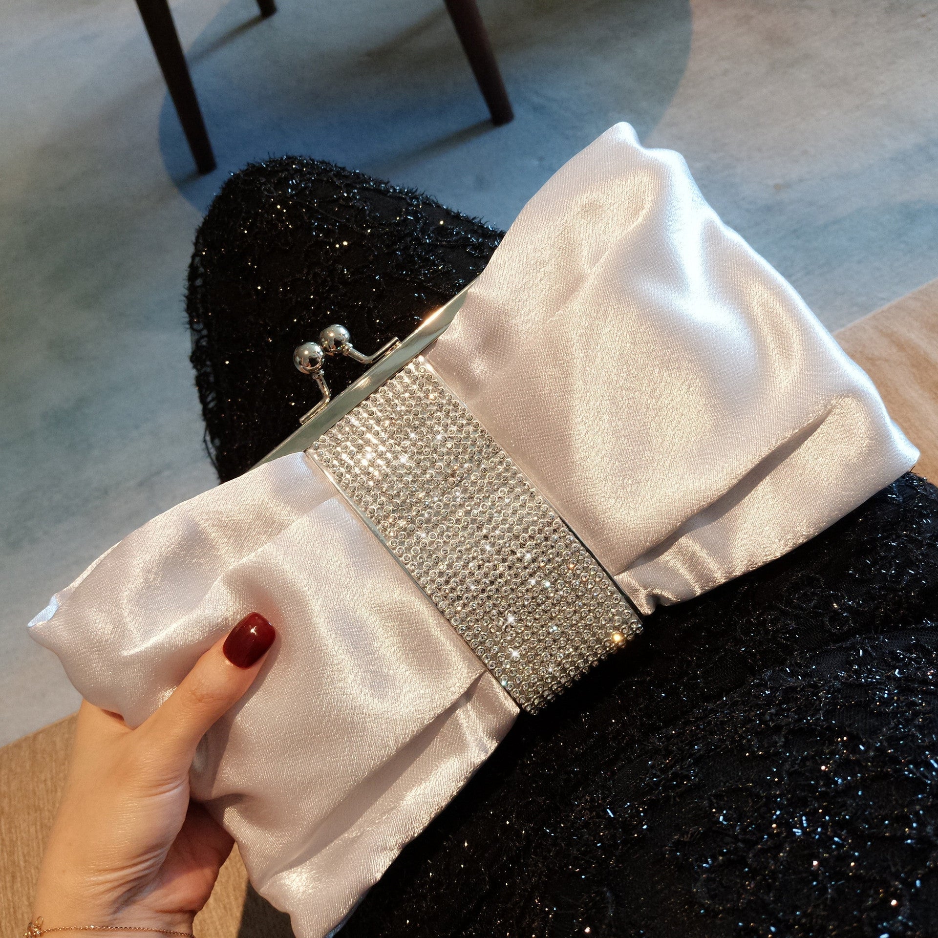 Elegant Evening Bag - Bow, Rhinestone, Satin, Comfortable – Luxy Moon