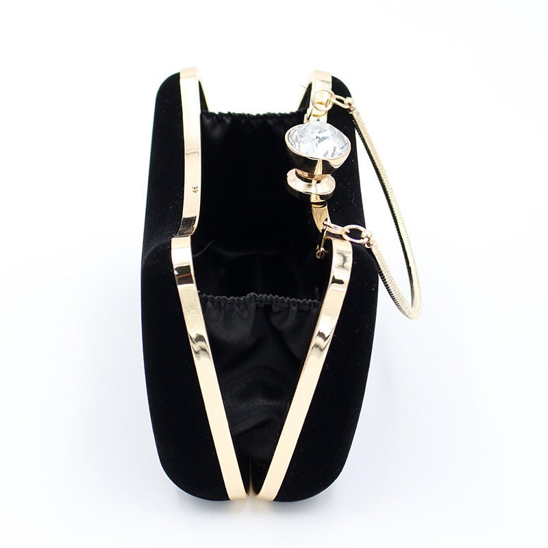 Velvet Evening Bag -Crystal Snap, Gold Handle, Soft, Elegant – Luxy Moon