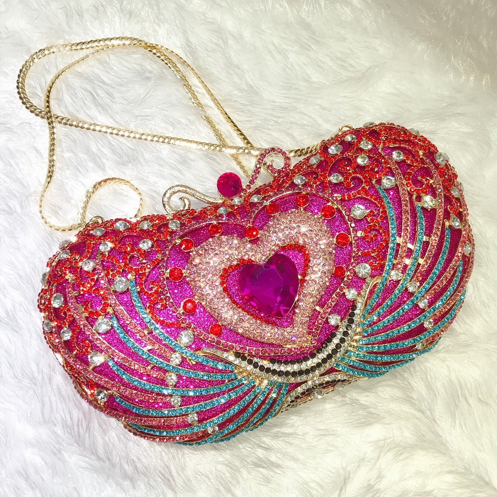 Luxy Moon Rose Red Heart Prom Clutch Purse