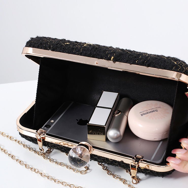 Elegant Evening Bag - Checked, Square, Gold Trim, Buy Now – Luxy Moon
