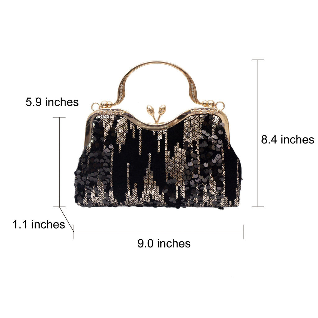 Sequin Evening Bag -Retro, Sparkling, Gold Handle, Exquisite – Luxy Moon